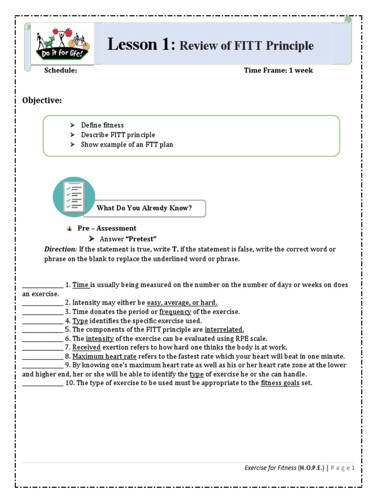 Lesson 1:: Review of FITT Principle | PDF | Physical Fitness | Cognition