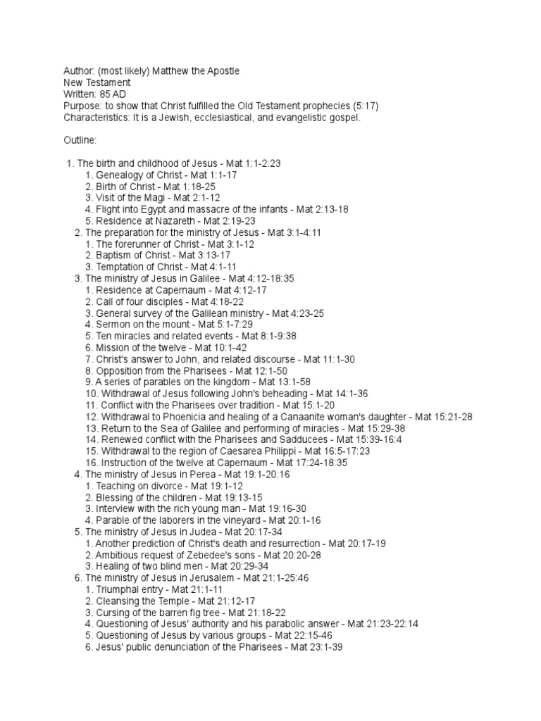 Matthew Study Overview | PDF | Ministry Of Jesus | Gospel Of Matthew