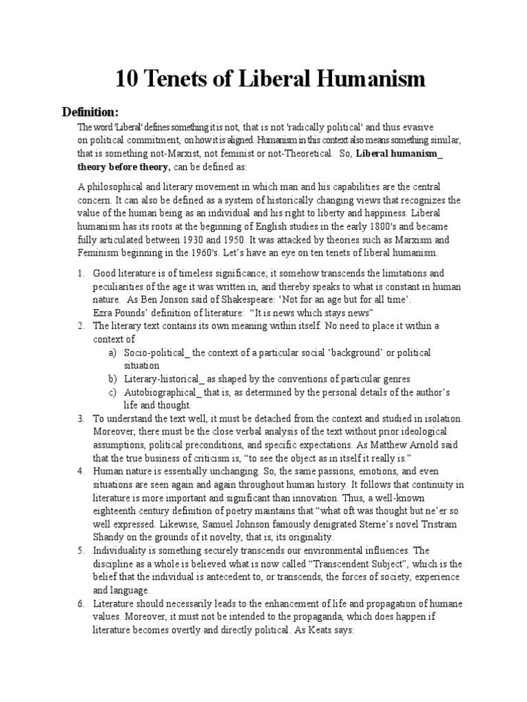 10 Tenets of Liberal Humanism | PDF | Liberalism | Humanism