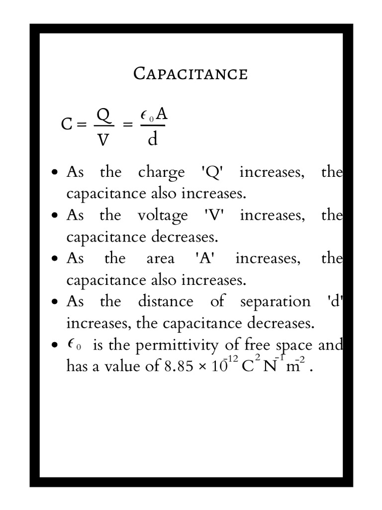 Capacitance: C Q - V A D | PDF