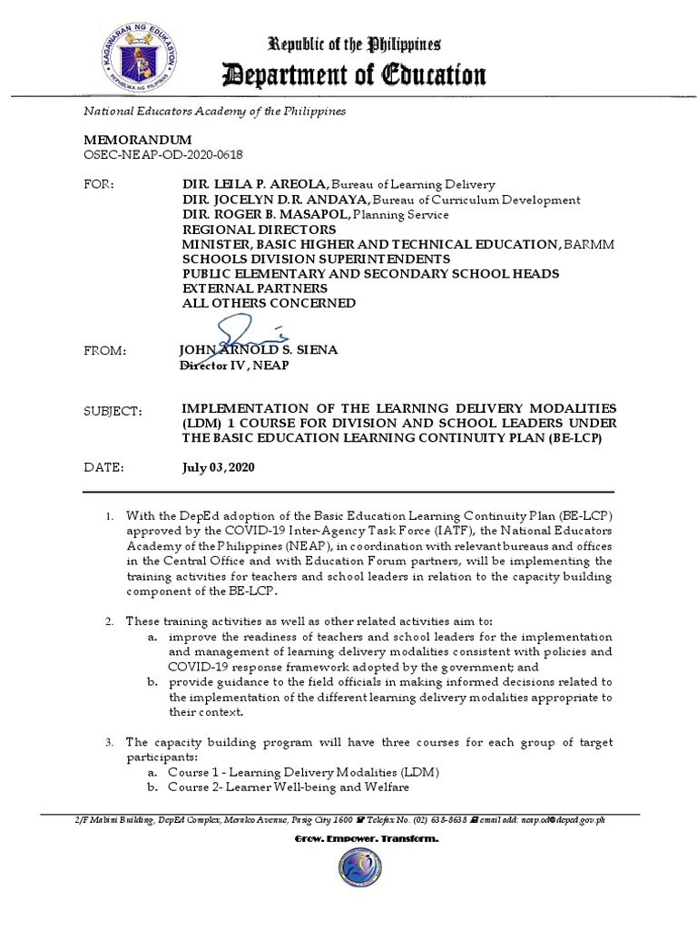 Guidance on Implementing Training Courses for the DepEd Basic Education ...