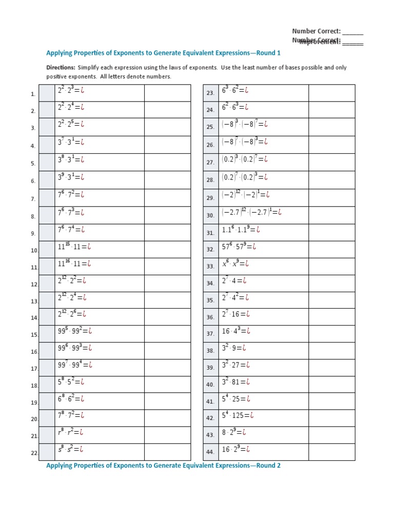 Applying Properties of Exponents To Generate Equivalent Expressions ...