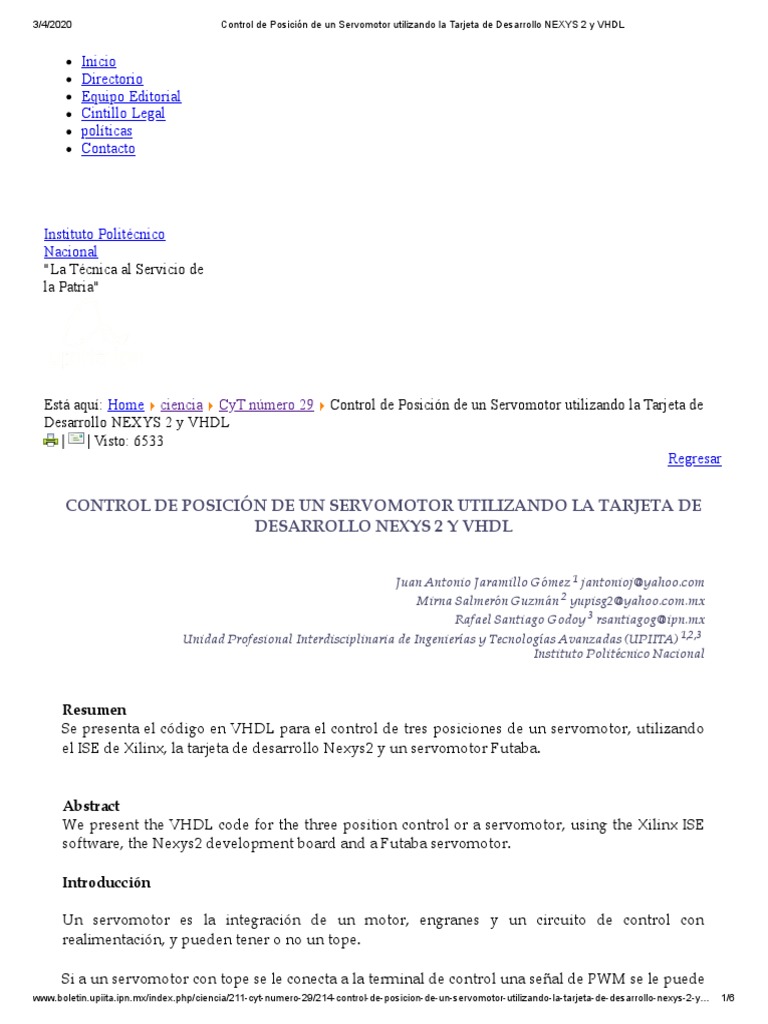 Control Servomotor con Nexys 2 y VHDL | PDF | Vhdl | Programación de computadoras