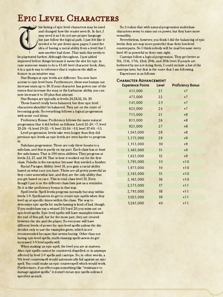 Epic Level Characters Level 21-40 Version 11 | PDF | Dungeons & Dragons ...