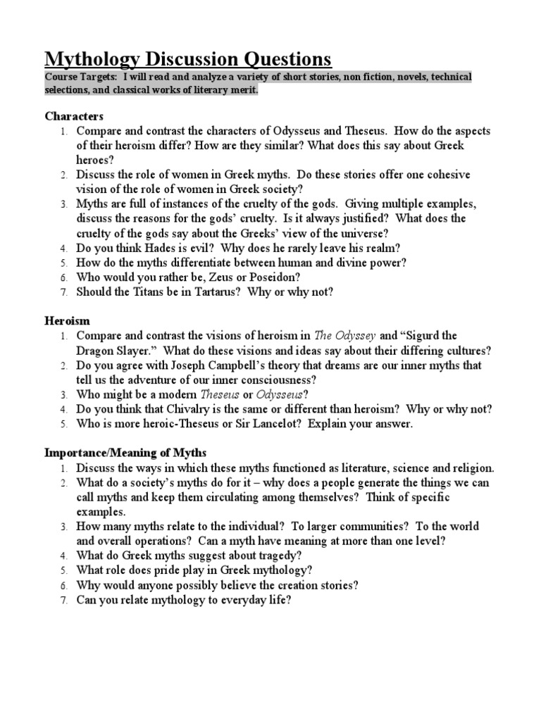 Greek Mythology Discussion Questions | PDF | Philosophy