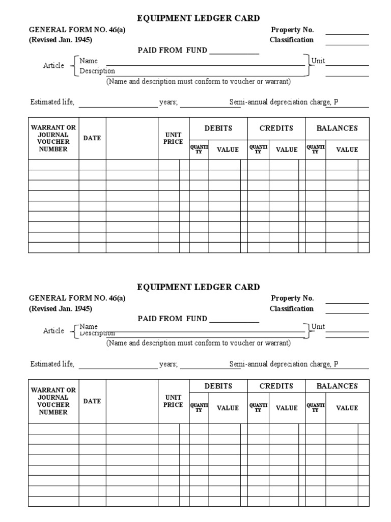 Equipment Ledger Card FORM | PDF | Debits And Credits | Depreciation