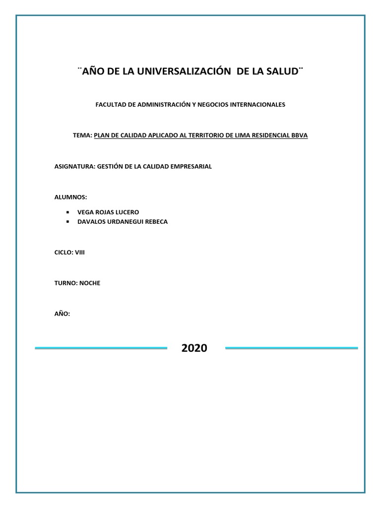 Plan de Calidad Bbva Terminado. | PDF | Calidad (comercial) | Economias