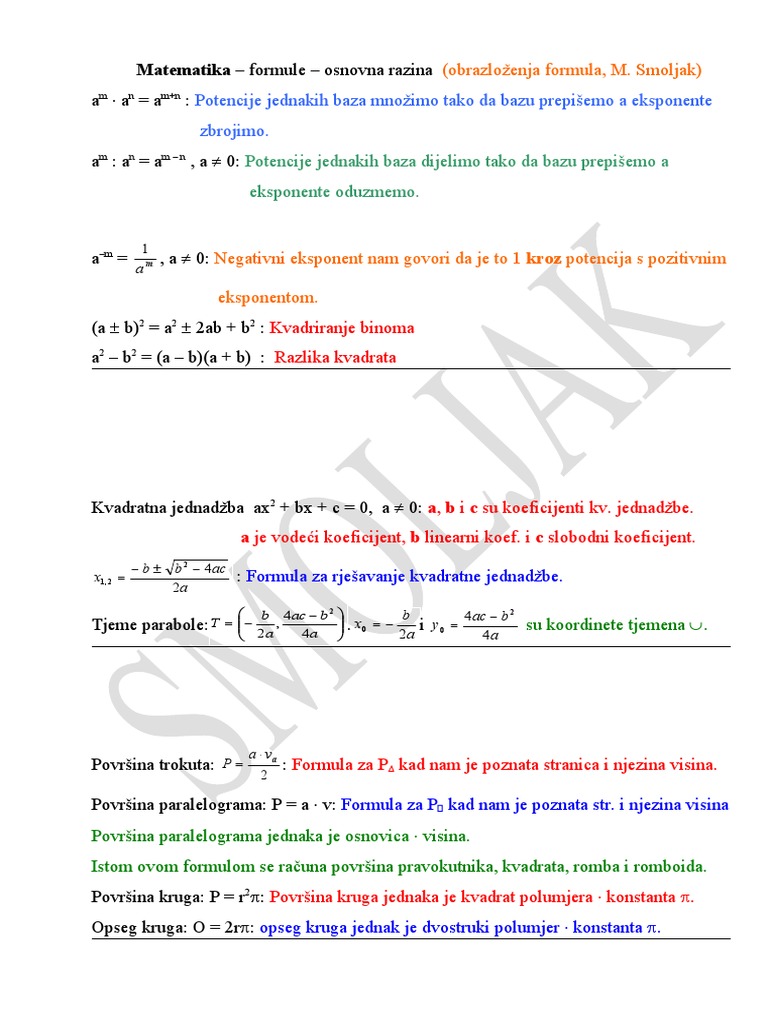 Formule Osnovna Razina - Matematika | PDF