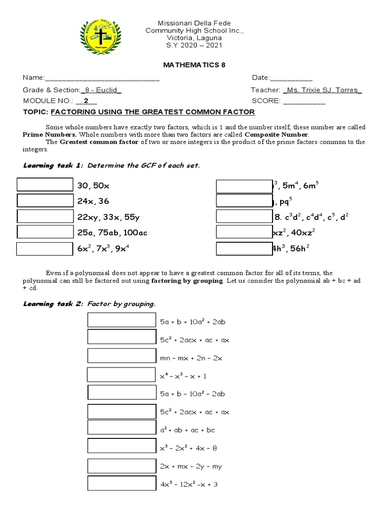 Grade 8 - Module 2 | PDF | Factorization | Number Theory