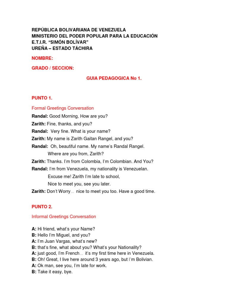 Pedagogical Guide: Greetings & "To Be" Usage | PDF