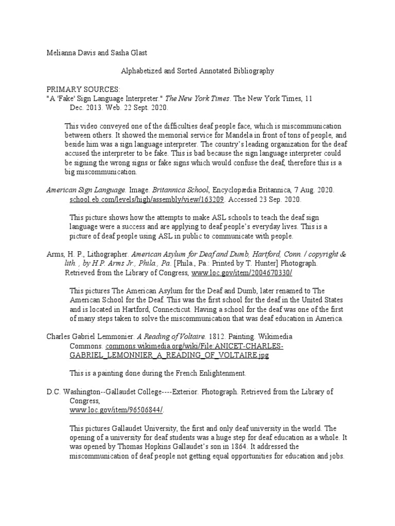 Annotated Bibliography Alphabetized Sorted | PDF | American Sign ...