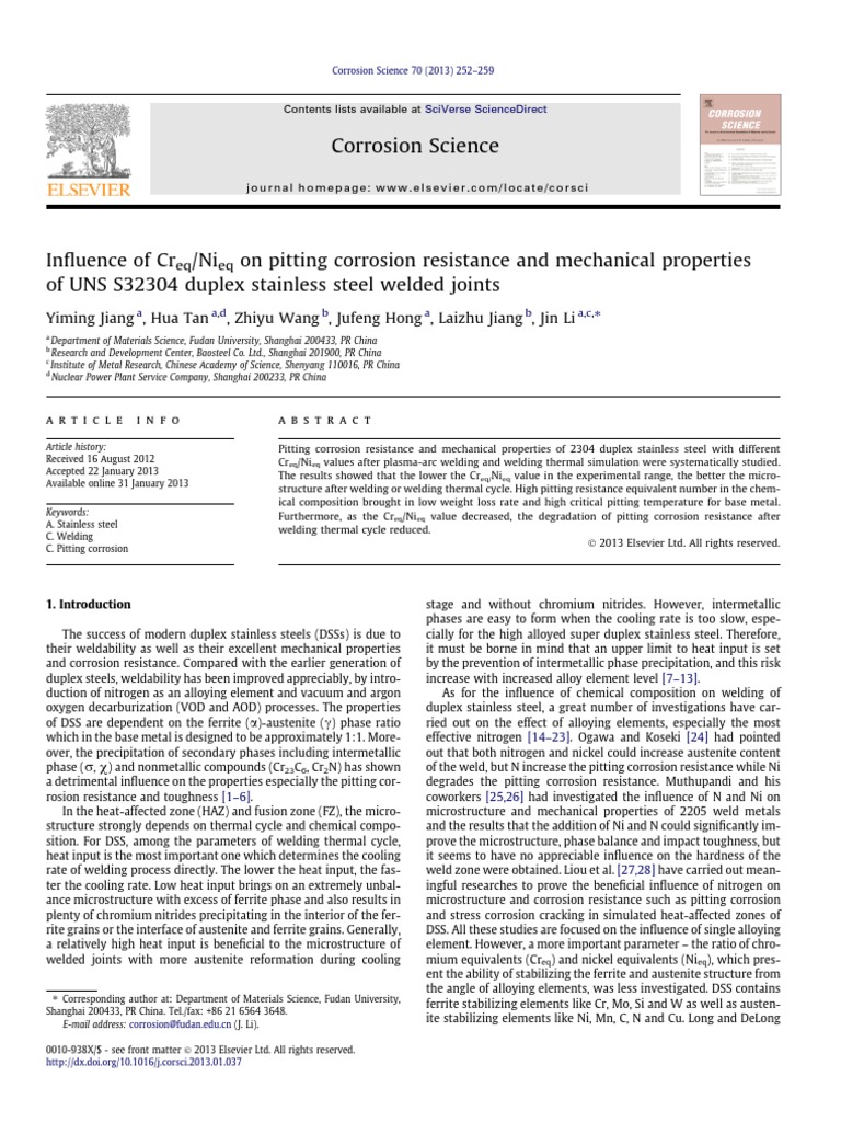 Corrosion Science: Yiming Jiang, Hua Tan, Zhiyu Wang, Jufeng Hong ...