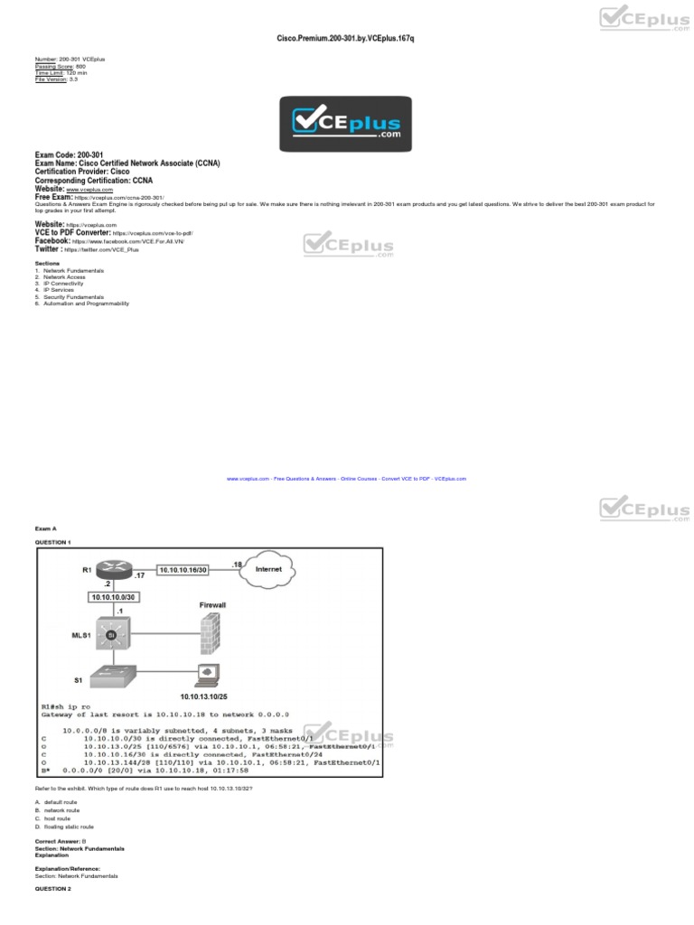 Cisco Premium 200-301 by VCEplus 167q PDF | PDF | Transmission Control ...