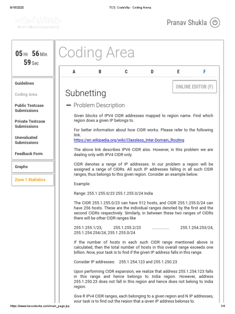Coding Area: Subnetting | PDF | Ip Address | Internet Protocols