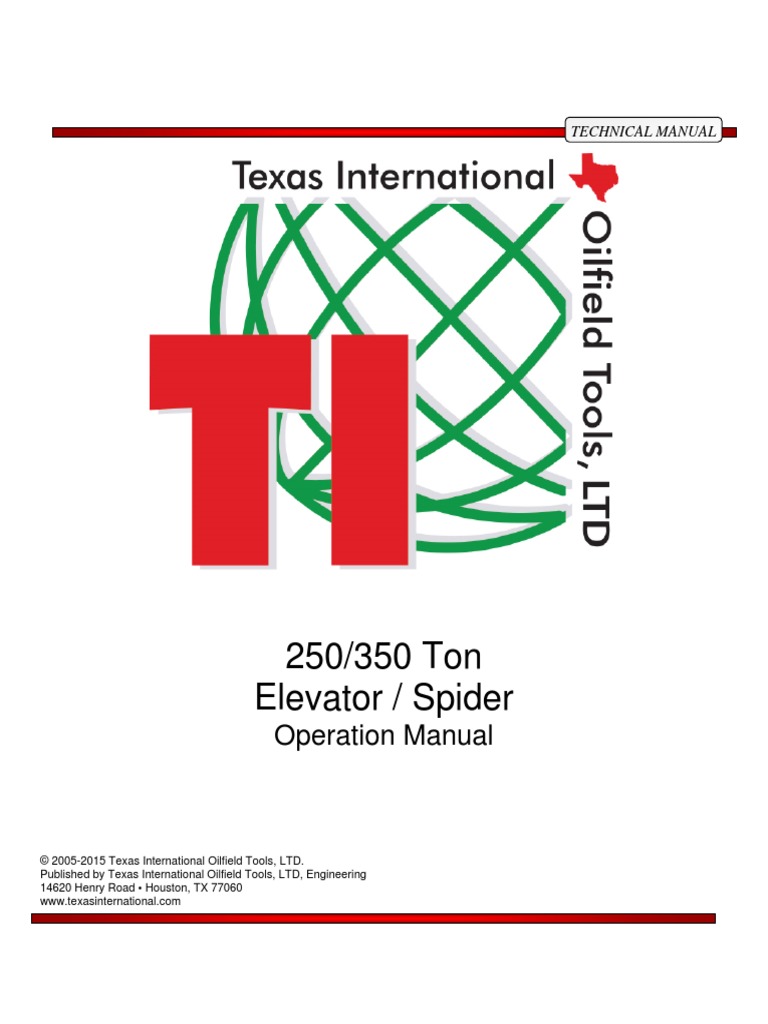 250/350 Ton Elevator / Spider: Operation Manual | Download Free PDF | Screw | Elevator