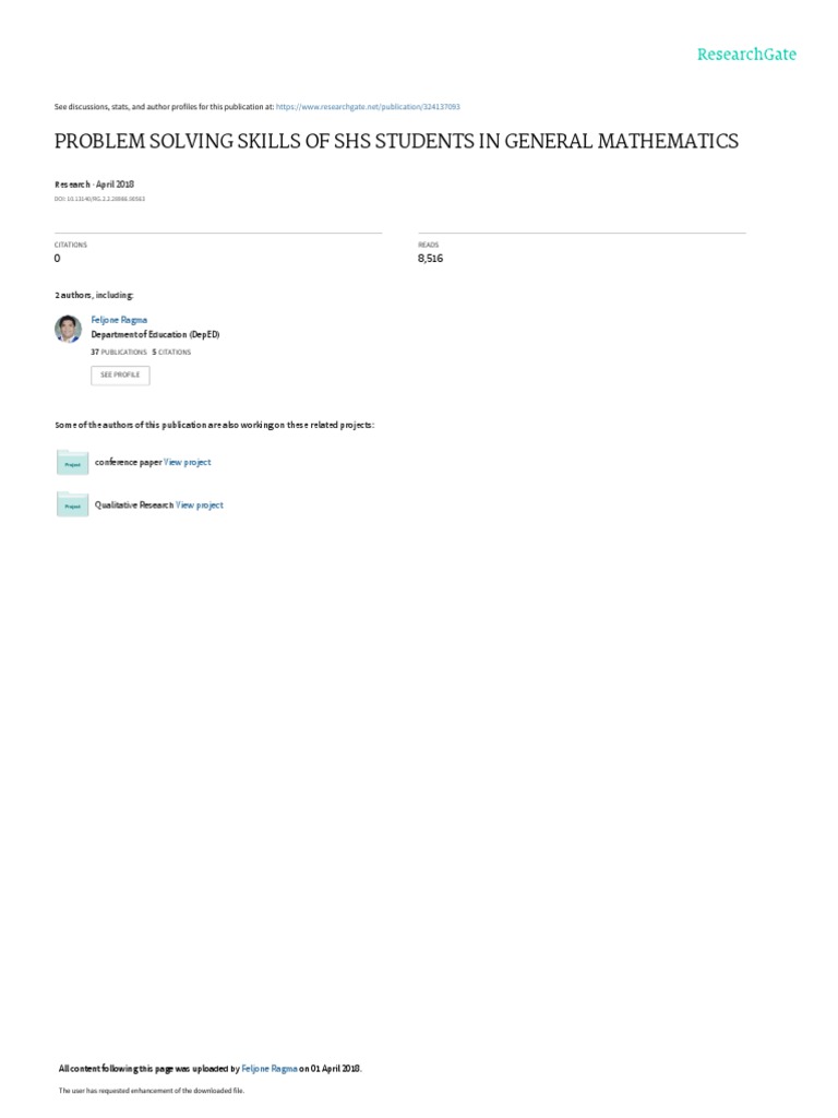 Problem Solving Skills of Shs Students in General Mathematics | PDF ...