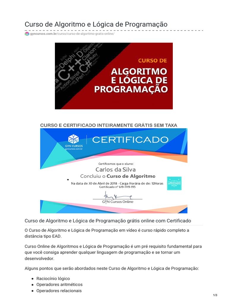 Algoritmo e Lógica de Programação | PDF | Algoritmos | Lógica