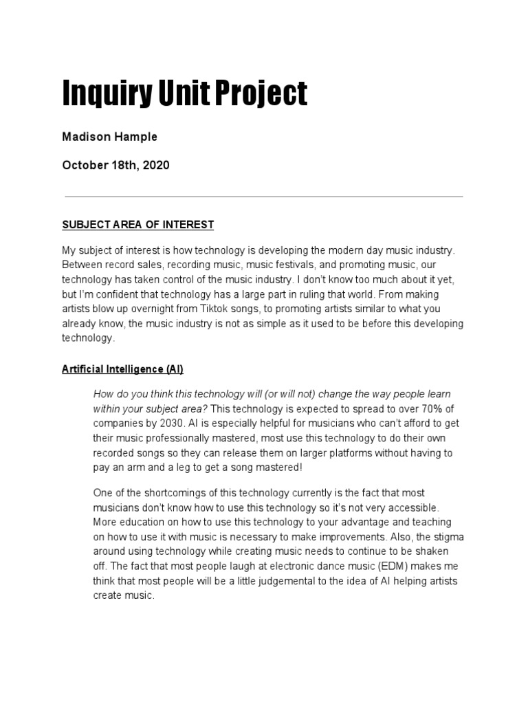 Inquiry Unit Project | PDF | Artificial Intelligence | Intelligence (AI ...