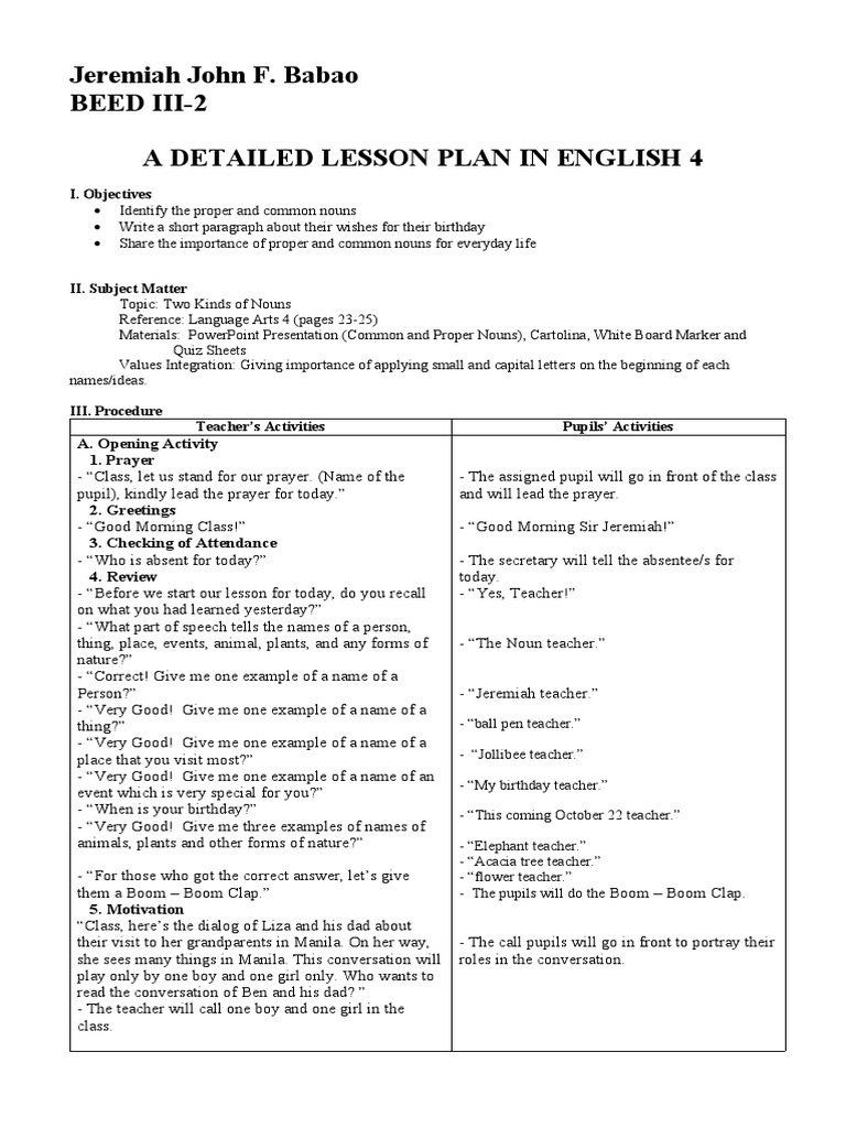 Detailed Lesson Plan Babao BEED III-2 | PDF | Noun | Semiotics