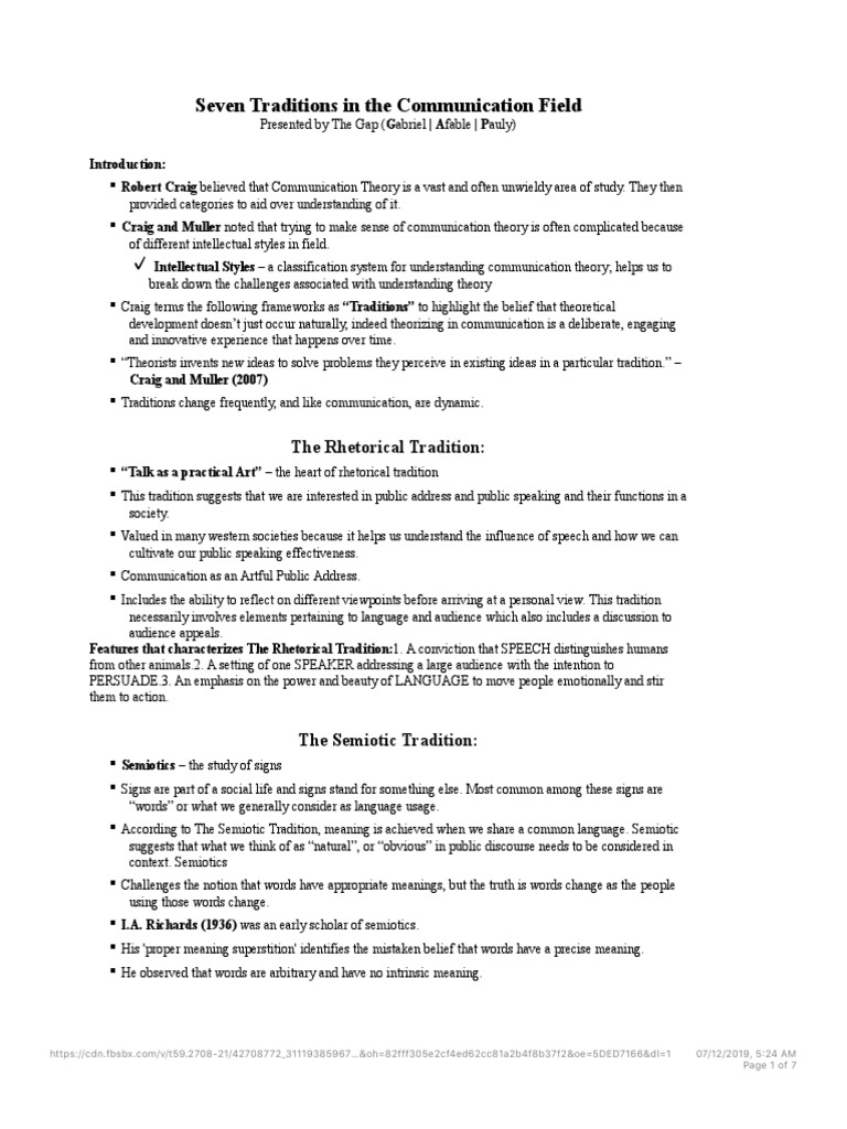 Seven Traditions in The Communication Field HANDOUTdocx PDF | PDF ...