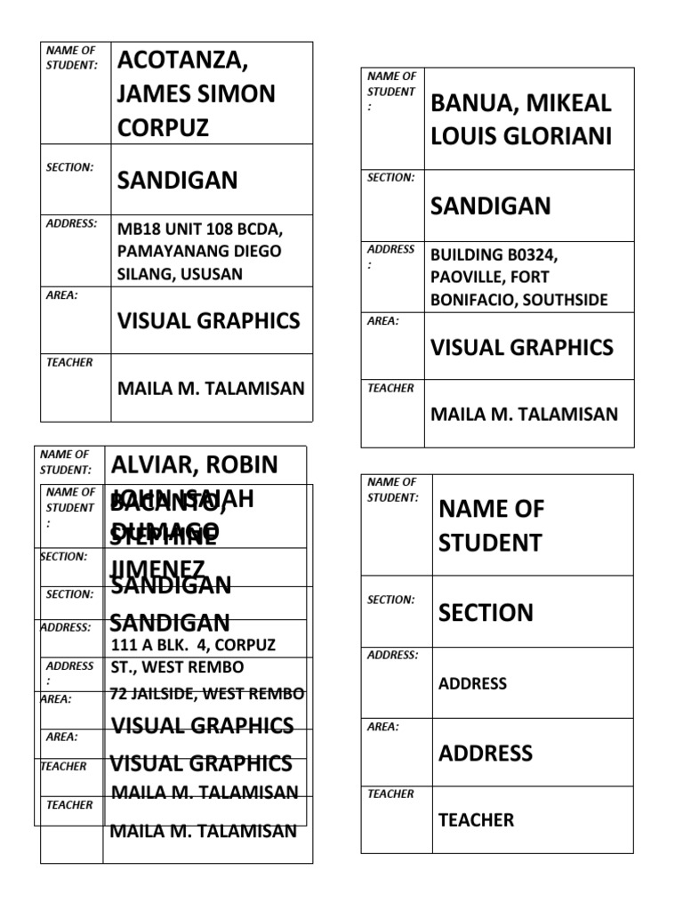 Sandigan Visual Graphics Students List | PDF | Art