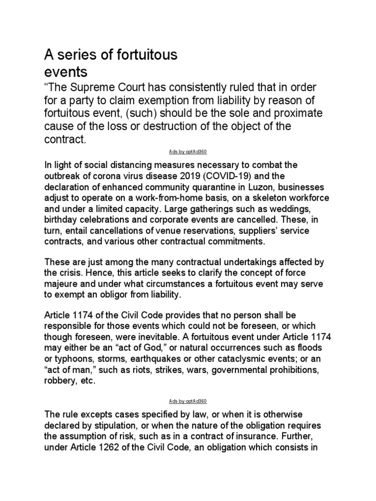 A Series of Fortuitous Events | PDF | Law Of Obligations | Breach Of ...