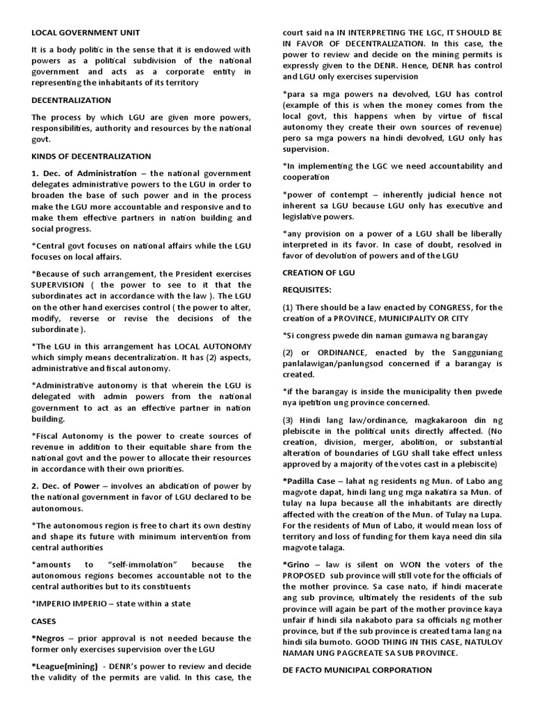 Local Government Units Reviewer Midterms | PDF | Nuisance | Eminent Domain