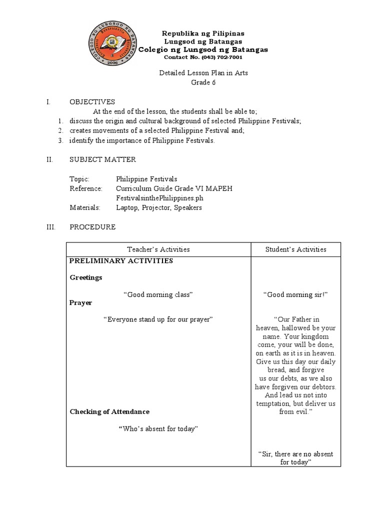 BABAO and ATILARES Detailed Lesson Plan in-ARTS | PDF | Philippines