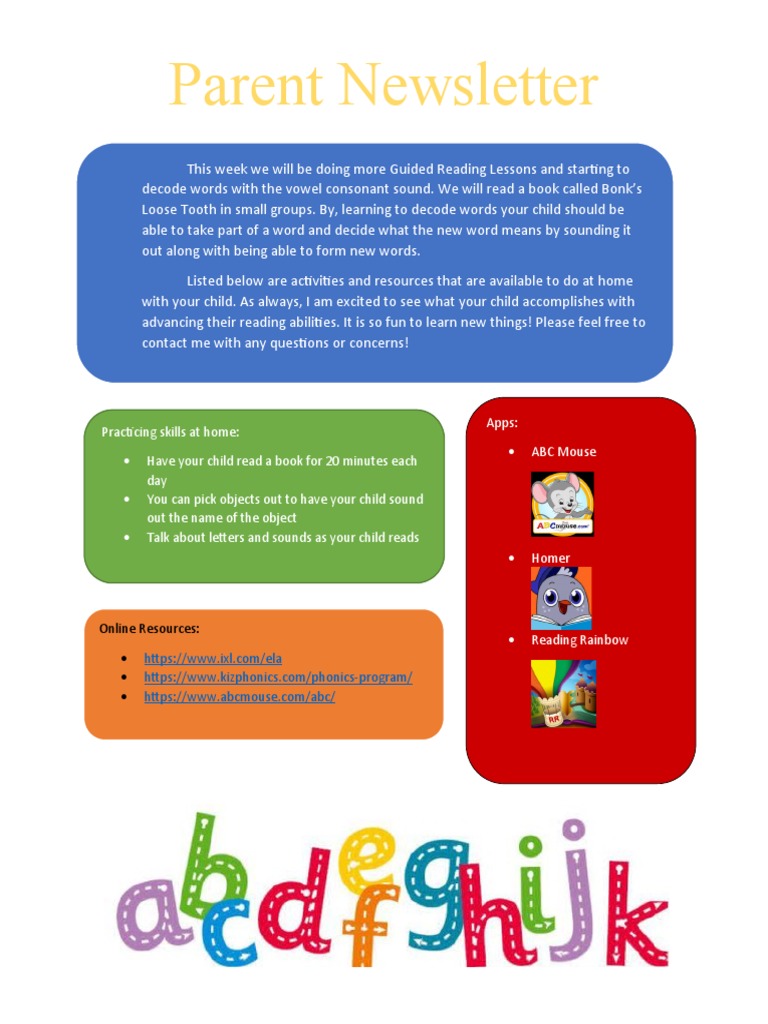 Parent Newsletter: Reading Resources & Tips | PDF | Language Arts ...