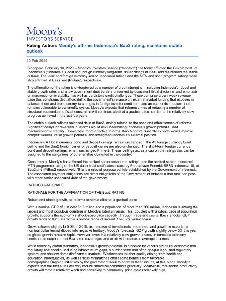 Rating Action:: Moody's Affirms Indonesia's Baa2 Rating, Maintains ...