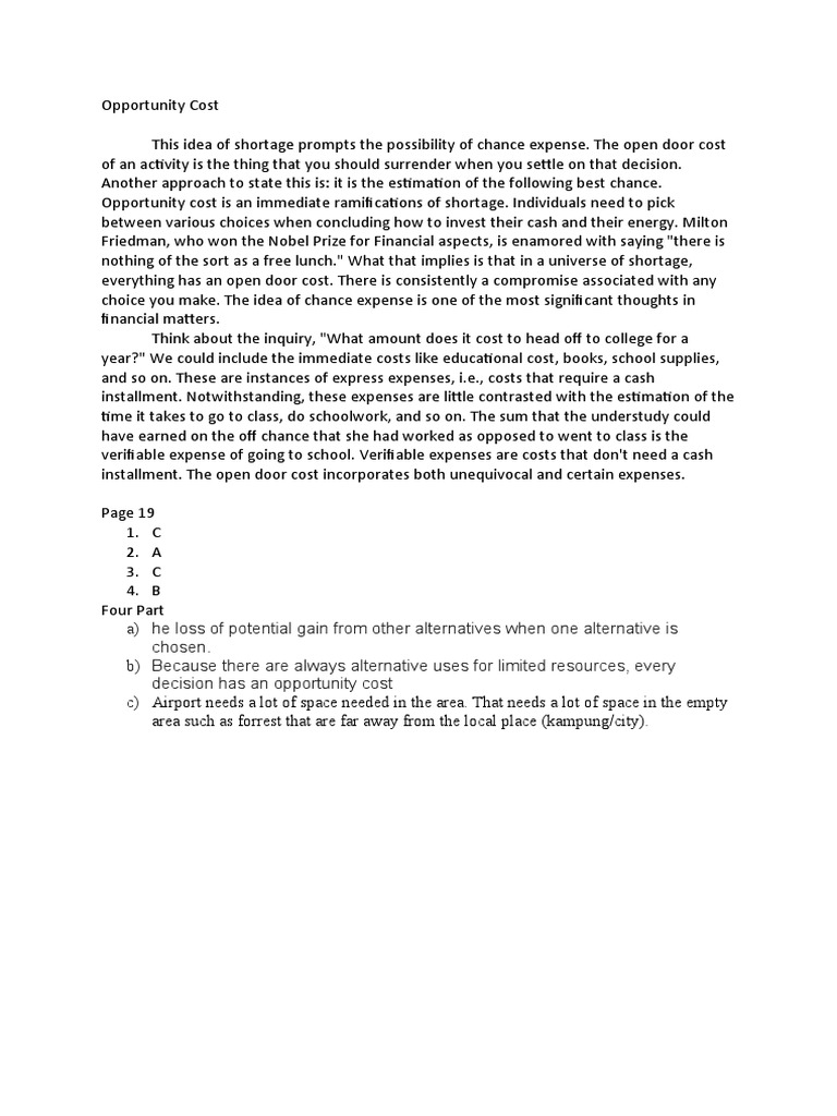 Understanding Opportunity Cost in Economics | PDF