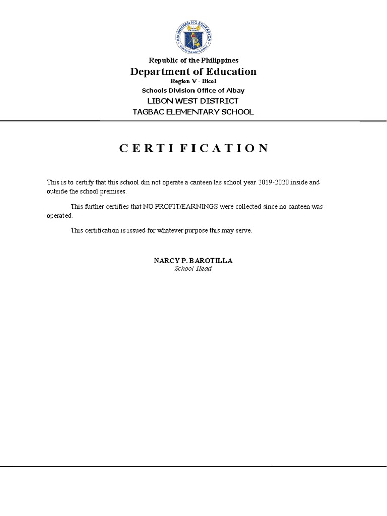 Certi Fication: Department of Education | PDF