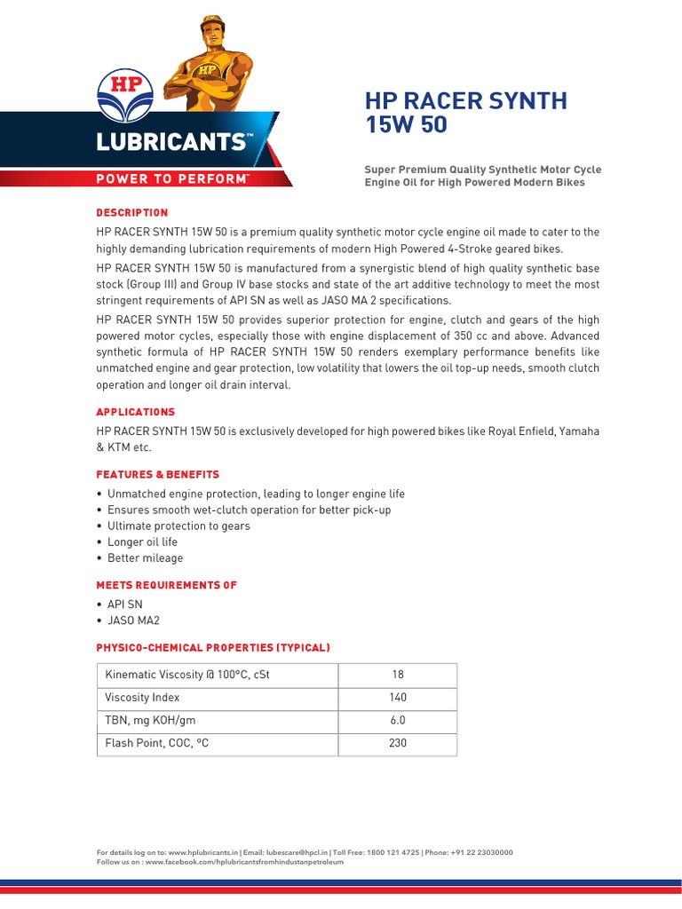 HP Racer Synth 15W50-14-05-2019 | PDF