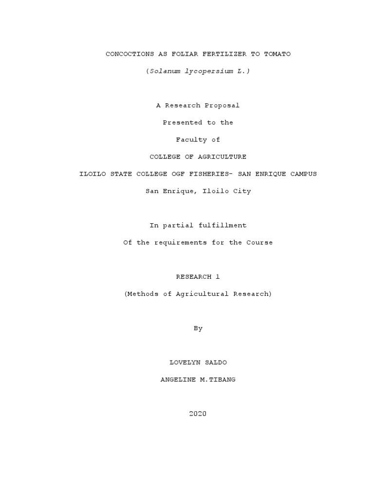 Final Research Proposal 3 | PDF | Tomato | Sowing