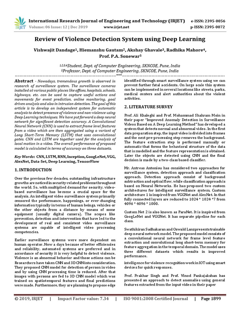 Review Of Violence Detection System Pdf Deep Learning Artificial Neural Network