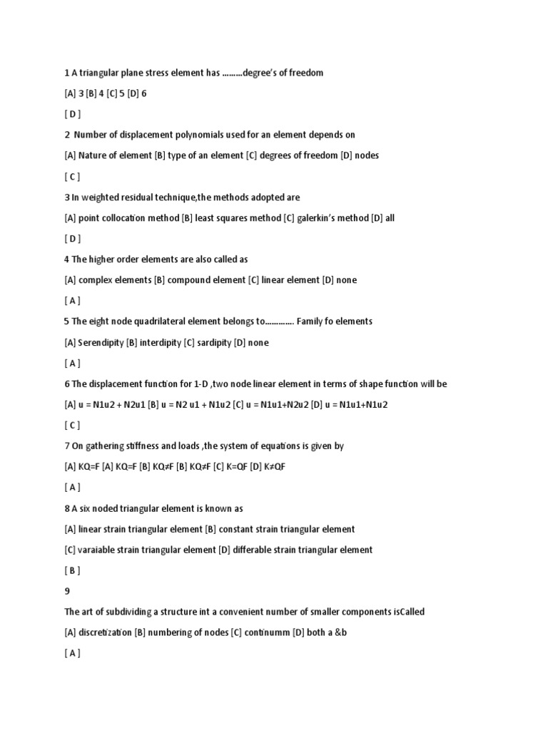 1 A Triangular Plane Stress Element Has | PDF | Teaching Methods ...