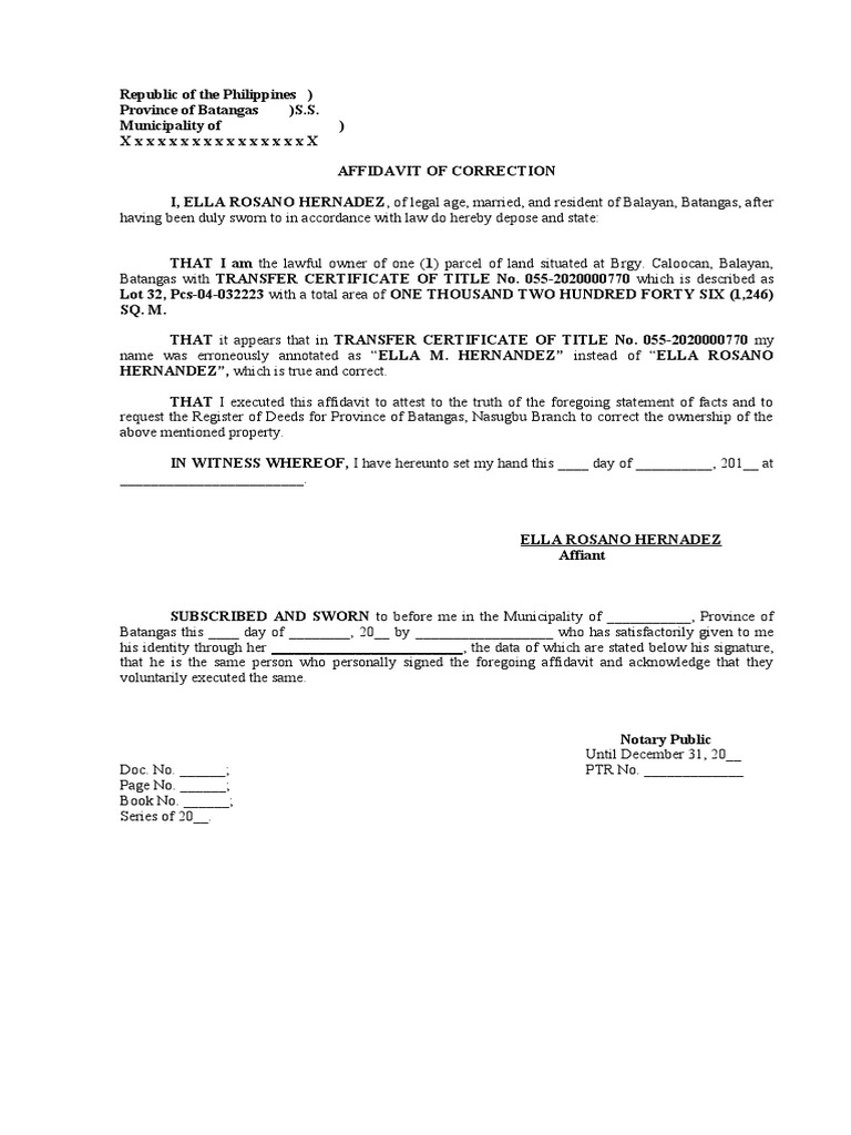 Affidavit of Correction of Name in Title | PDF