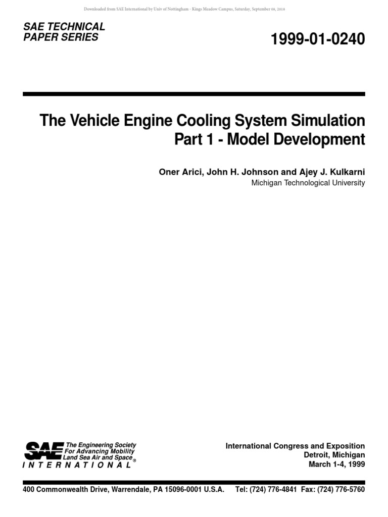 The Vehicle Engine Cooling System Simulation Part 1 - Model Development ...