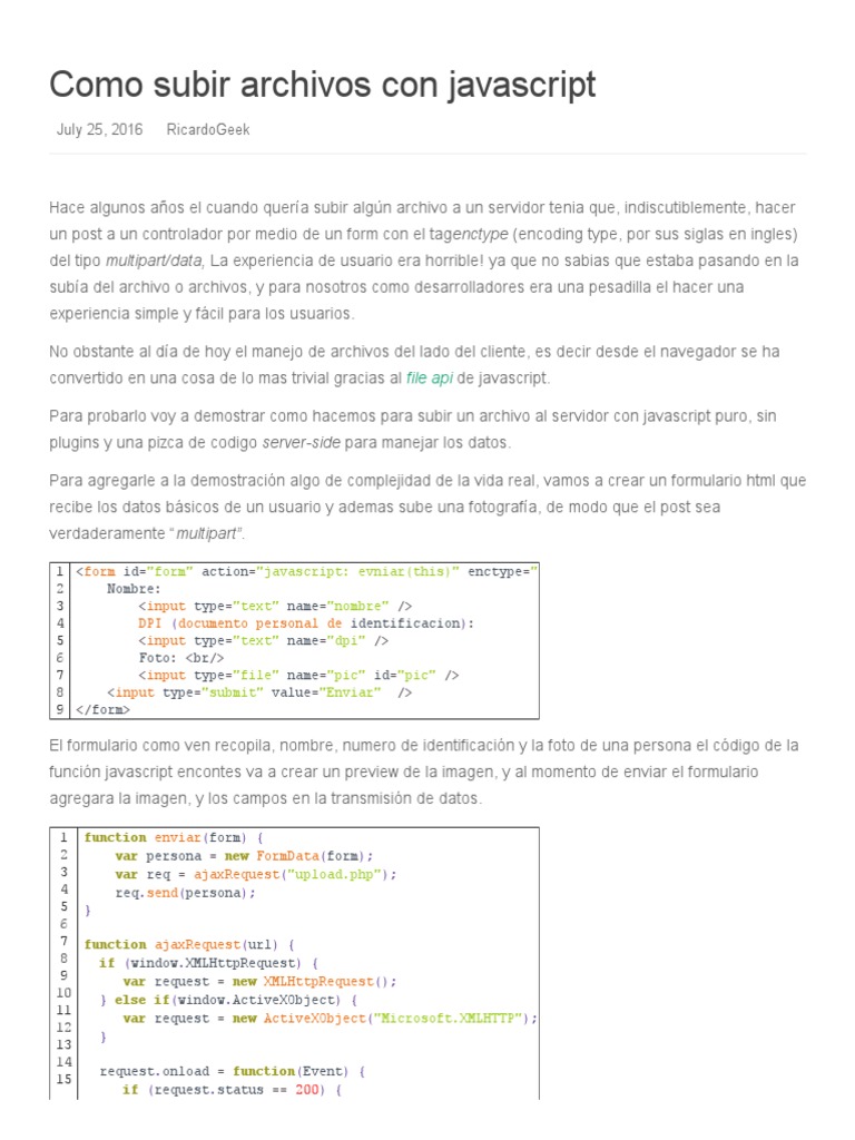 Subir Archivos con JavaScript Fácilmente | PDF | Script Java ...