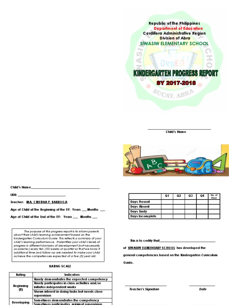 Kinder Progress Report Card Ses | PDF | Letter Case | Semiotics