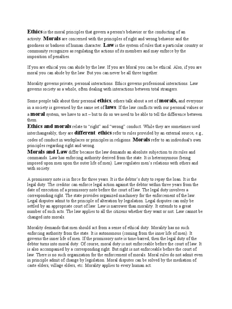 Ethics Morals Law | PDF | Morality | Value (Ethics)