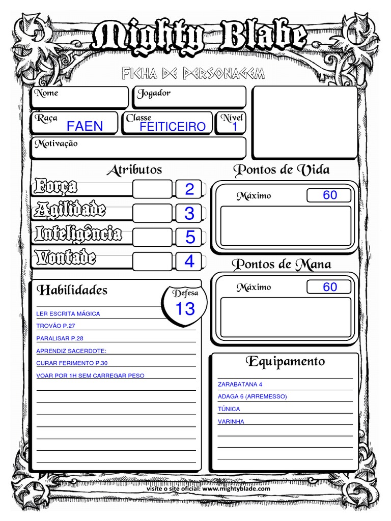 Mighty Blade 2 - Ficha - FEITICEIRO | PDF