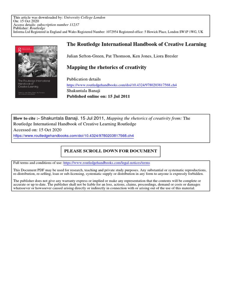 The Routledge International Handbook of Creative Learning: Julian ...