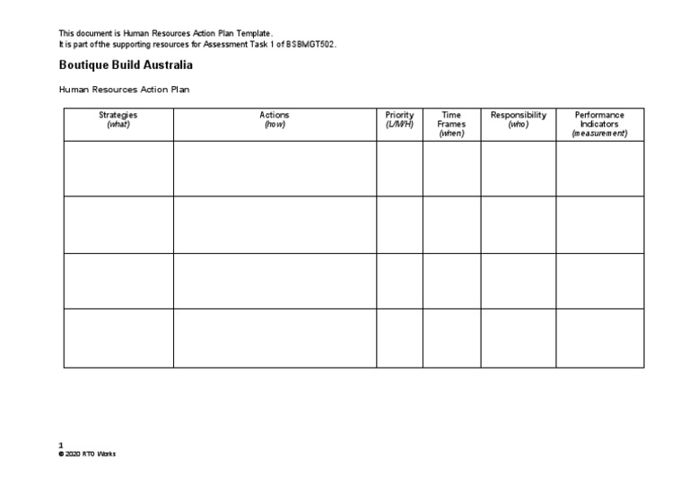 Human Resources Action Plan Template | PDF