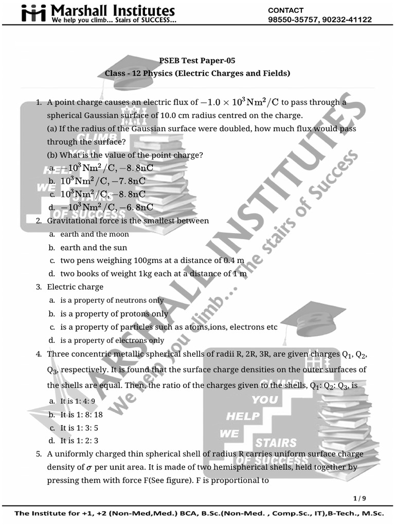 Class 12 Physics: Electric Charges Test Paper | PDF | Electric Charge ...