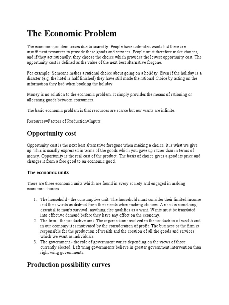 The Economic Problem: Opportunity Cost | PDF | Microeconomics | Economies