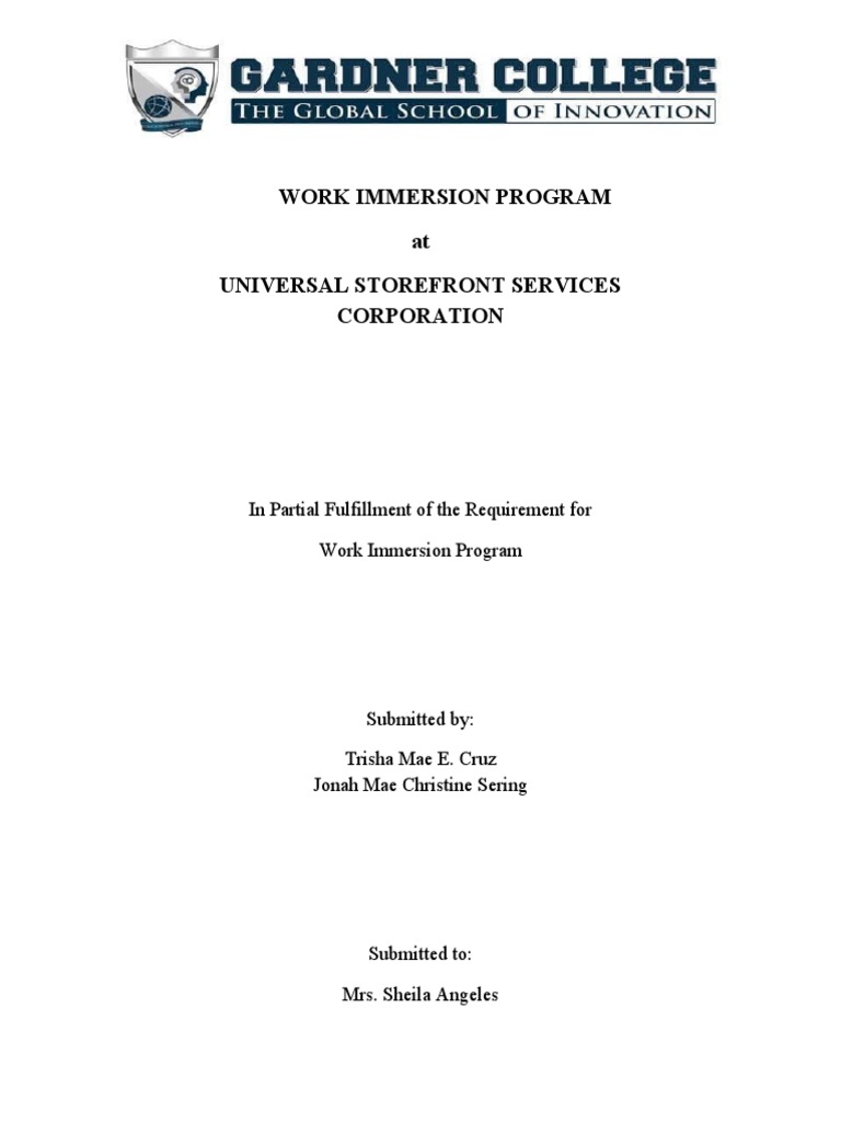 Work Immersion Program at Universal Storefront Services Corporation | PDF