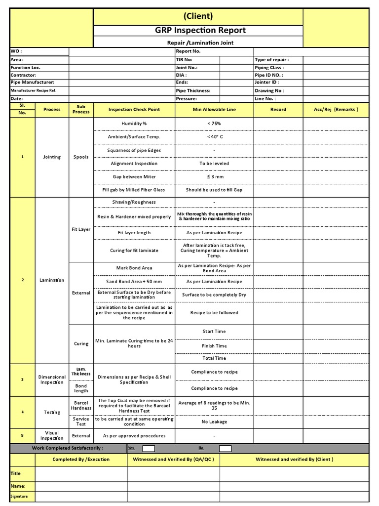 GRP Pipe Inspection and Repair Report | PDF | Lamination | Fiberglass