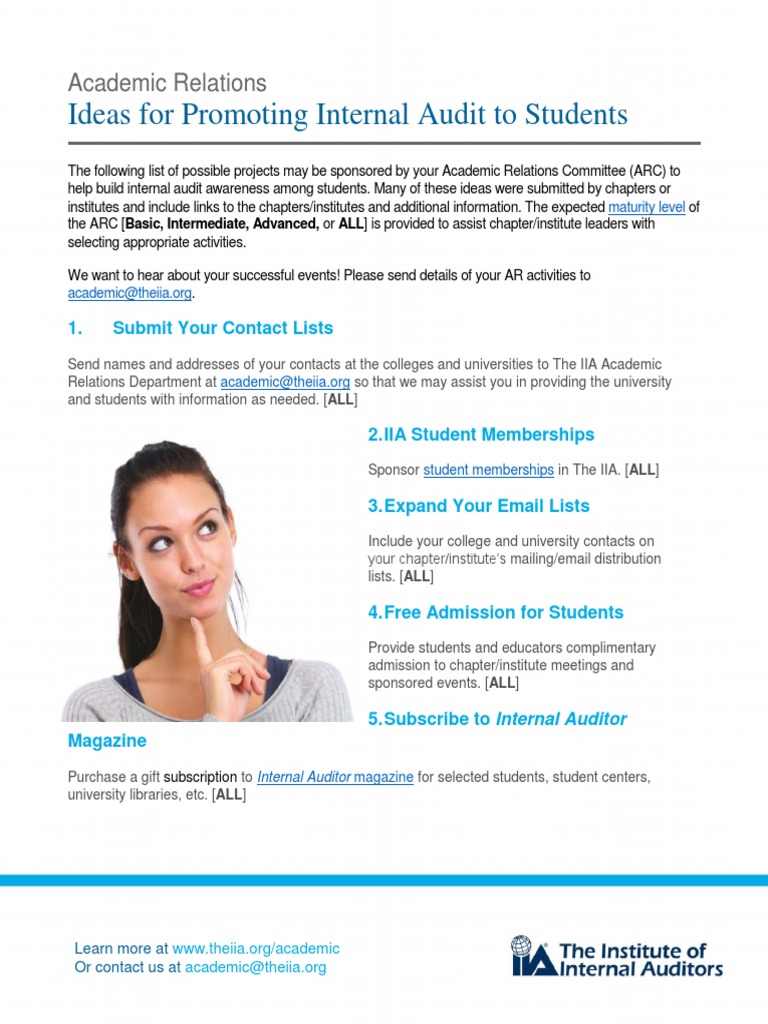 Ideas For Promoting Internal Audit To Students: Academic Relations ...