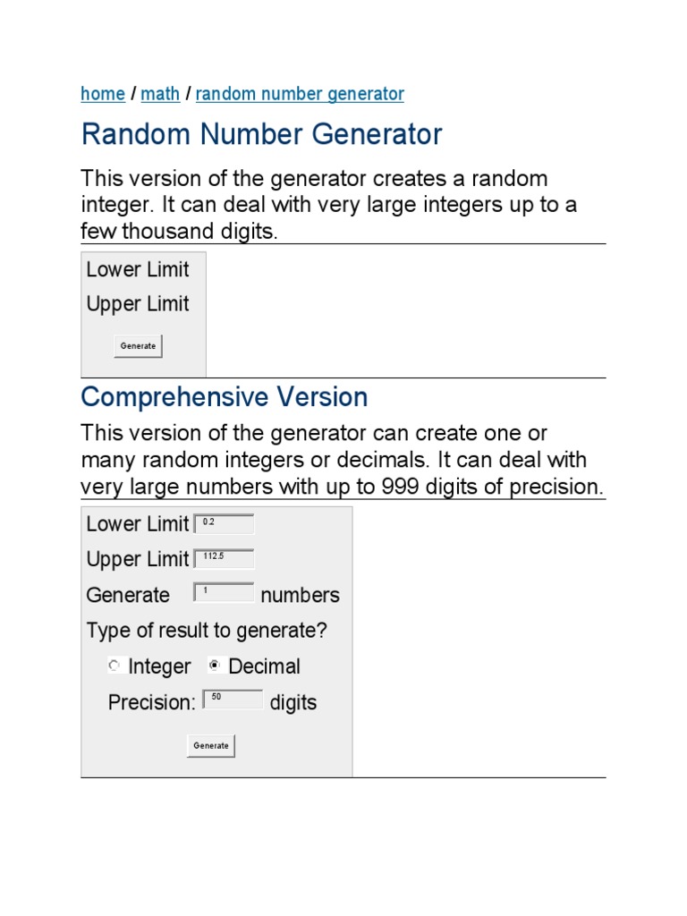 Random Number Generator: Comprehensive Version | PDF | Randomness ...